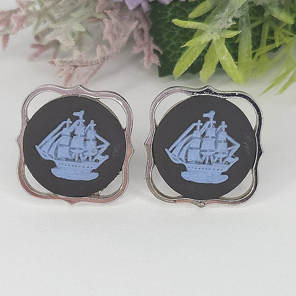 Wedgwood | Accessories | Rare Vintage Silver Wedgwood Black Jasper Blue ...